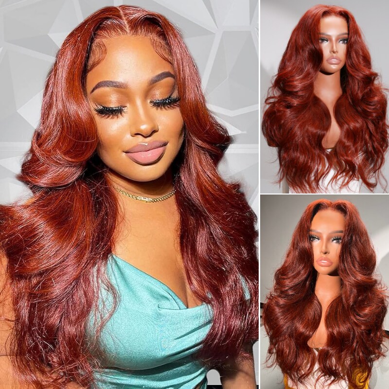 Beautyforever Pre-plucked 13x4 Lace Front Wigs 33B Color Wig Body Wave Dark Auburn Human Hair ...